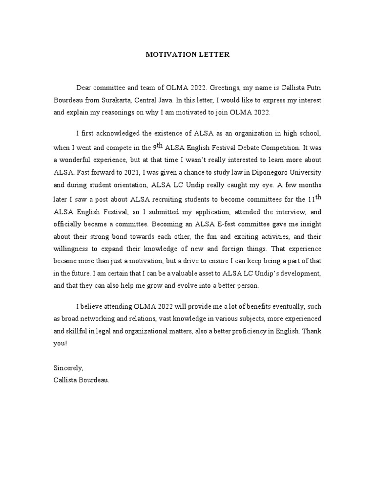 Motivation Letter Example | PDF