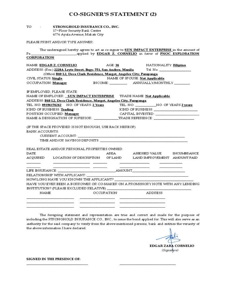 Co Signers Statement2 | PDF | Banks | Business