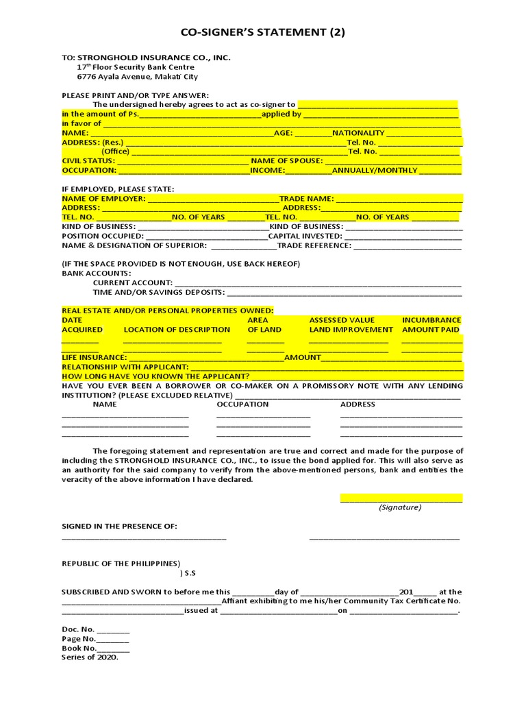 Co Signers Statement2 | PDF | Banks | Insurance