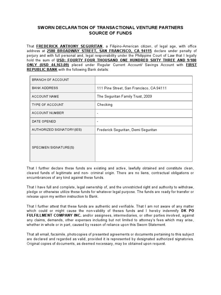 Sworn Declaration of Transactional Venture Partner - Sentinel - Cycle 5 ...