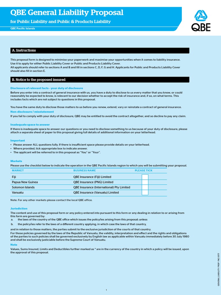 QBE General Liability Proposal-Fill | PDF | Insurance | Liability Insurance