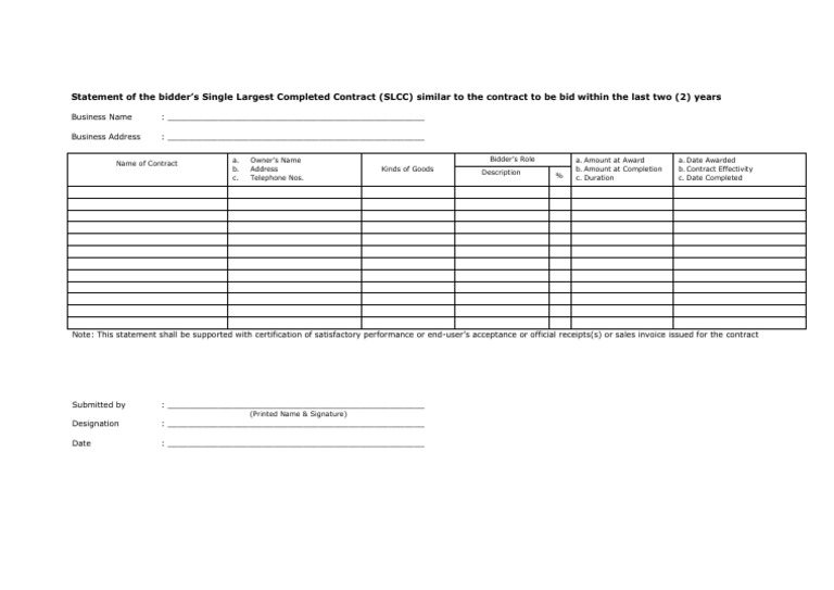 Bidder's Single Largest Contract Statement | PDF | Law