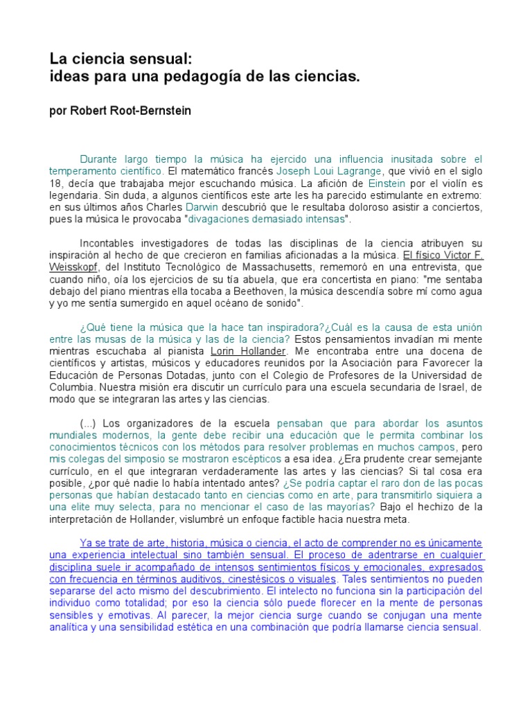 Root-Bernstein, Ciencia Sensual. | Descargar gratis PDF | Comprensión ...