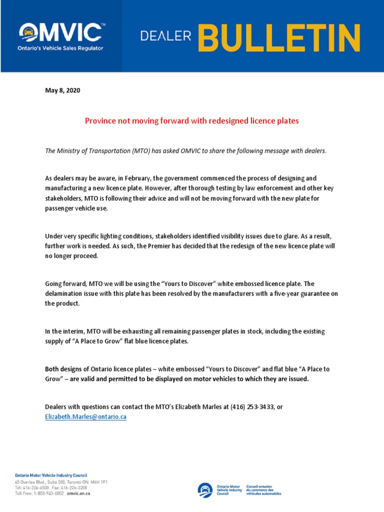 Bulletin Licence Plate | PDF