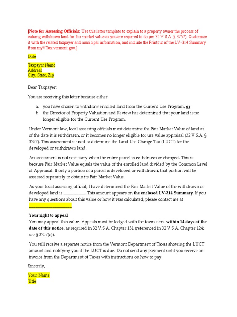 Letter Template Fair Market Value | PDF