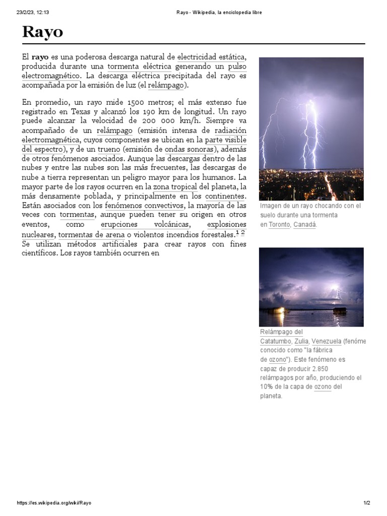 Rayo - Wikipedia, La Enciclopedia Libre | PDF | Relámpago | Tormentas