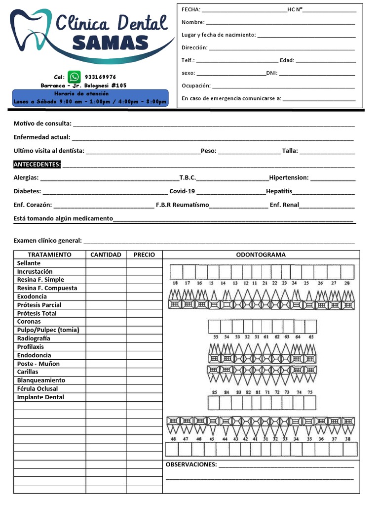 Historia Clinica | PDF | Odontología | Cuidado de la salud