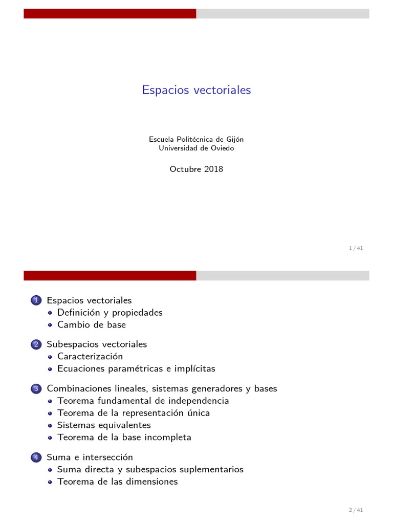 Tema 3 Espacios Vectoriales | PDF | Espacio vectorial | Base (álgebra lineal)