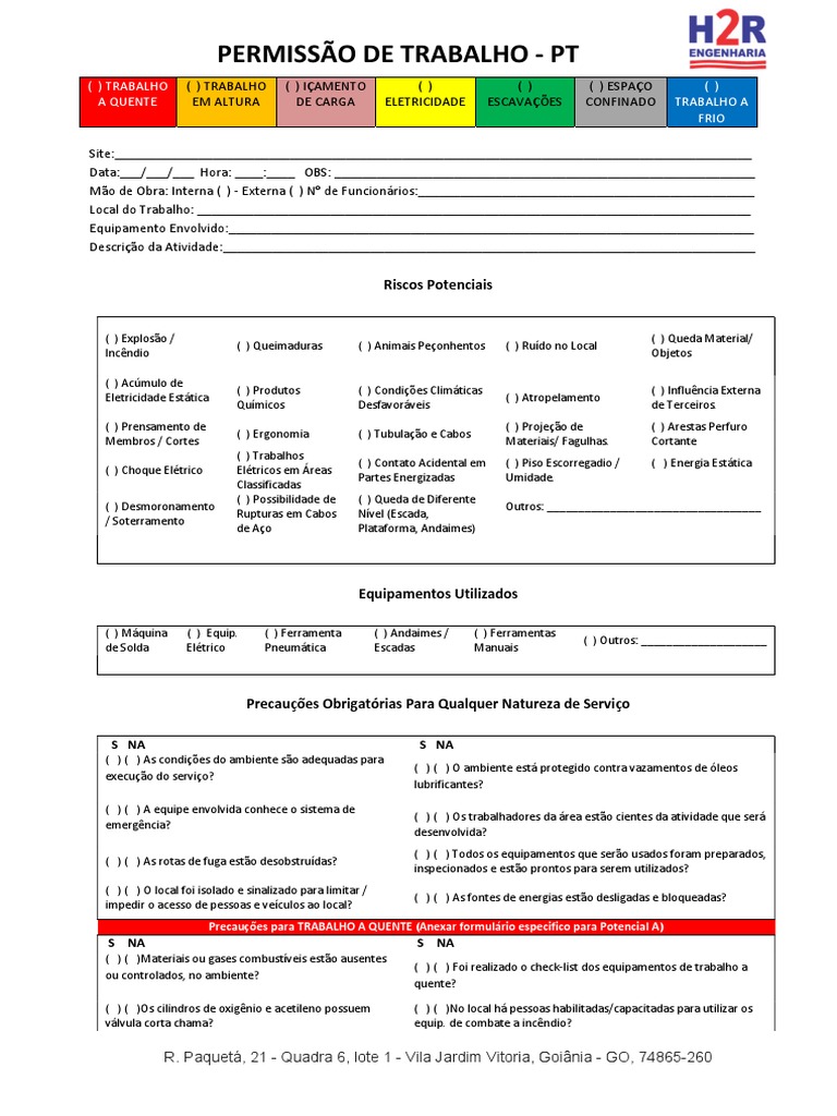 Permissão de Trabalho - Segurança e Riscos | PDF | Eletricidade ...