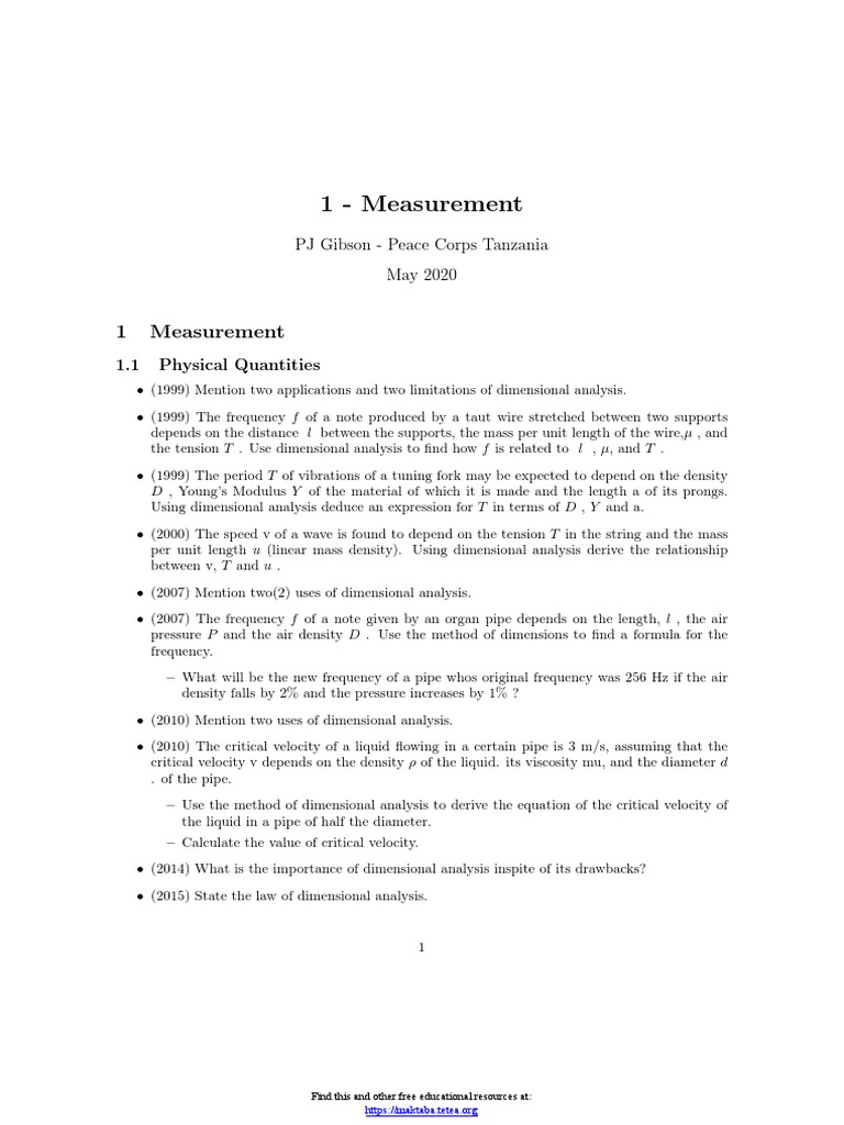 Dimensional Analysis & Error Measurement | PDF | Observational Error | Significant Figures