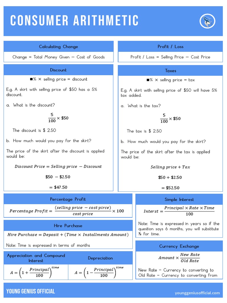 Consumer Arithmetic Formula Sheet | PDF