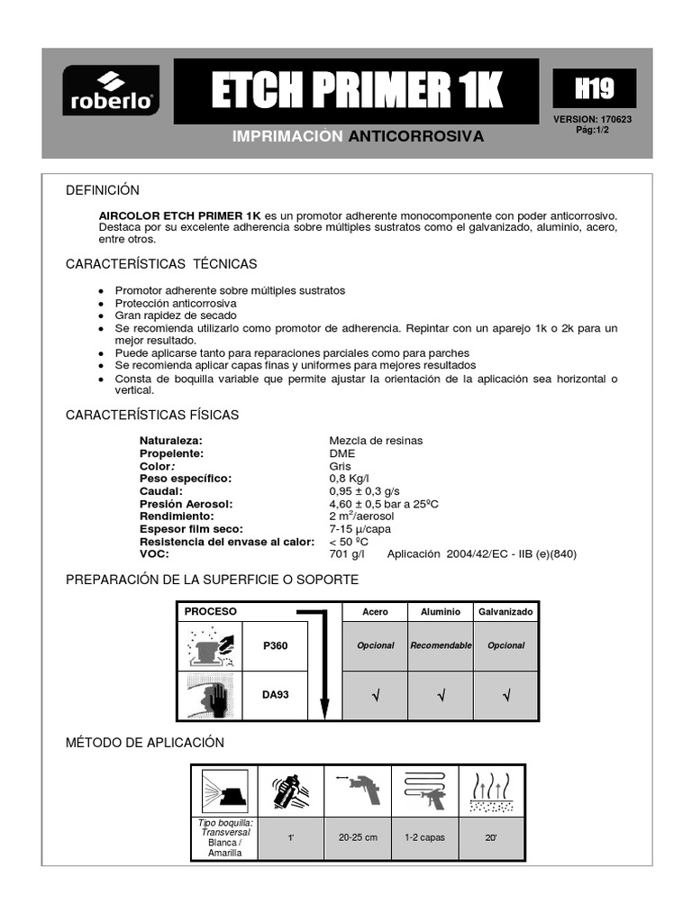 h19 Aircolor Etch Primer 1k Es Artn 66427 | PDF | Sector secundario de la economía | Materiales