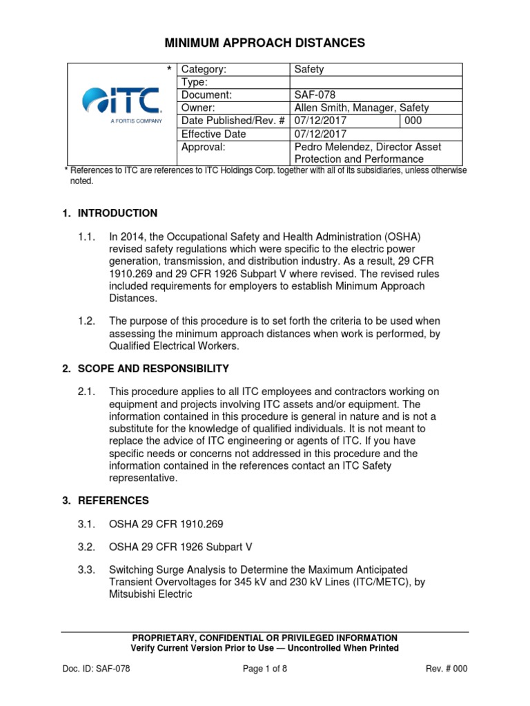 Saf 078 Minimum Approach Distances | PDF | Occupational Safety And ...