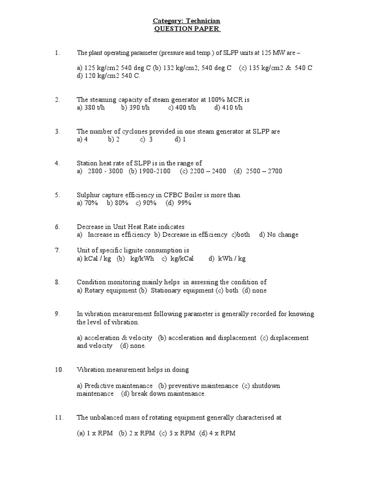 SLPP Question Paper-O&M1 | PDF | Boiler | Physical Quantities