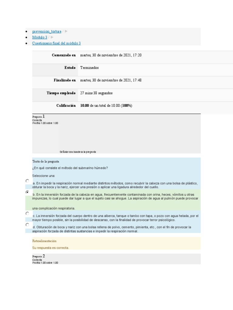 Modulo 3 Cuestionario Final Prevencion de La Tortura | PDF | Tortura | Pena capital