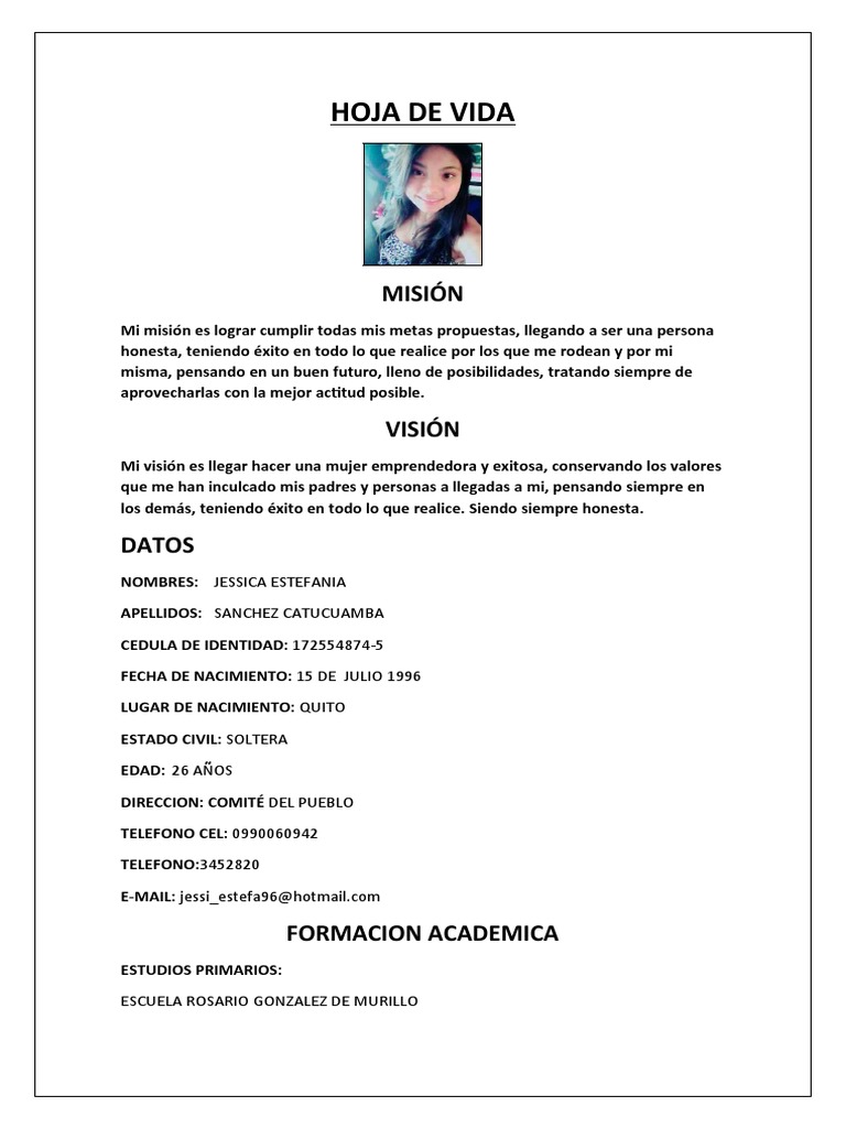 Hoja de Vida de Jessica Estefanía | PDF