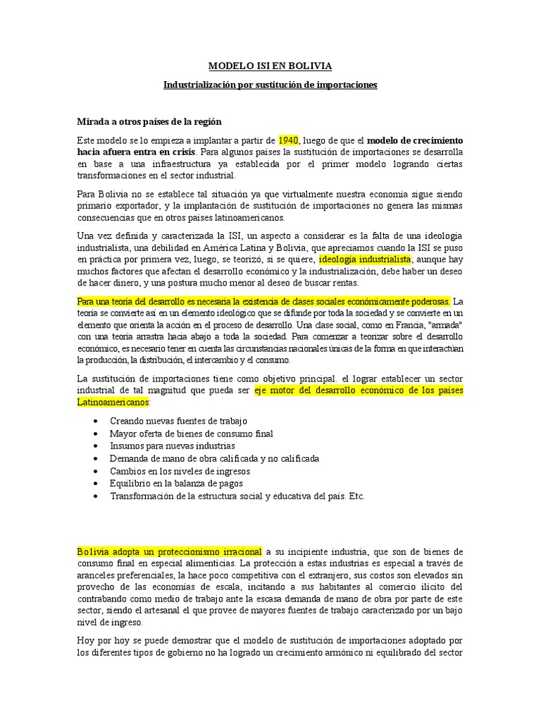 Modelo Isi Bolivia | PDF | Proteccionismo | Economias