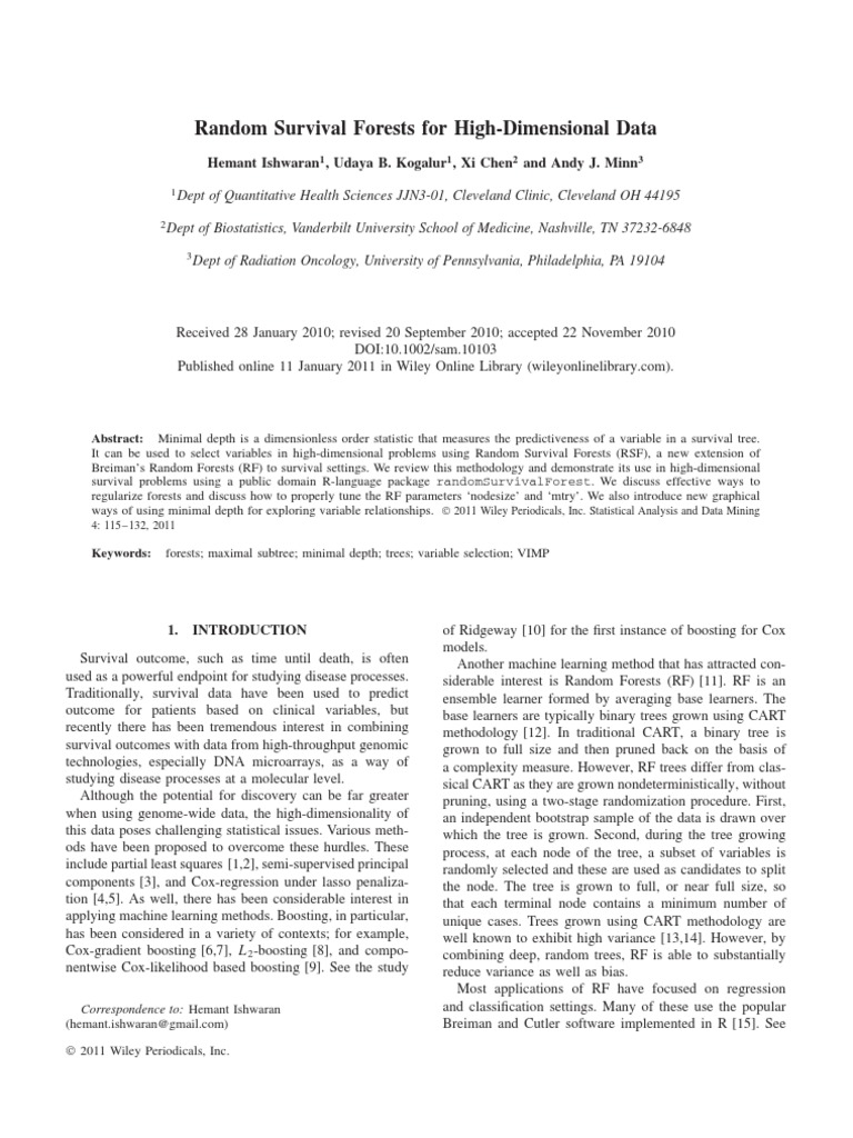 Random Survival Forests For High-Dimensional Data: Hemant Ishwaran ...