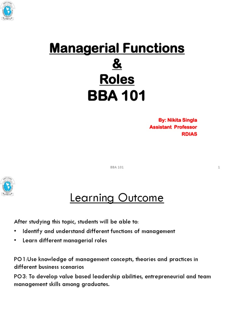 1.3 Managerial Functions & Roles | PDF | Leadership | Entrepreneurship