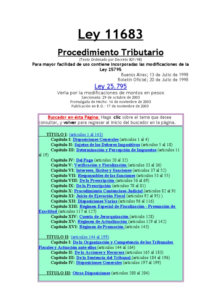 Ley 11683 | PDF | Impuestos | Impuesto sobre la renta Ley 11683 | PDF | Impuestos | Impuesto sobre la renta