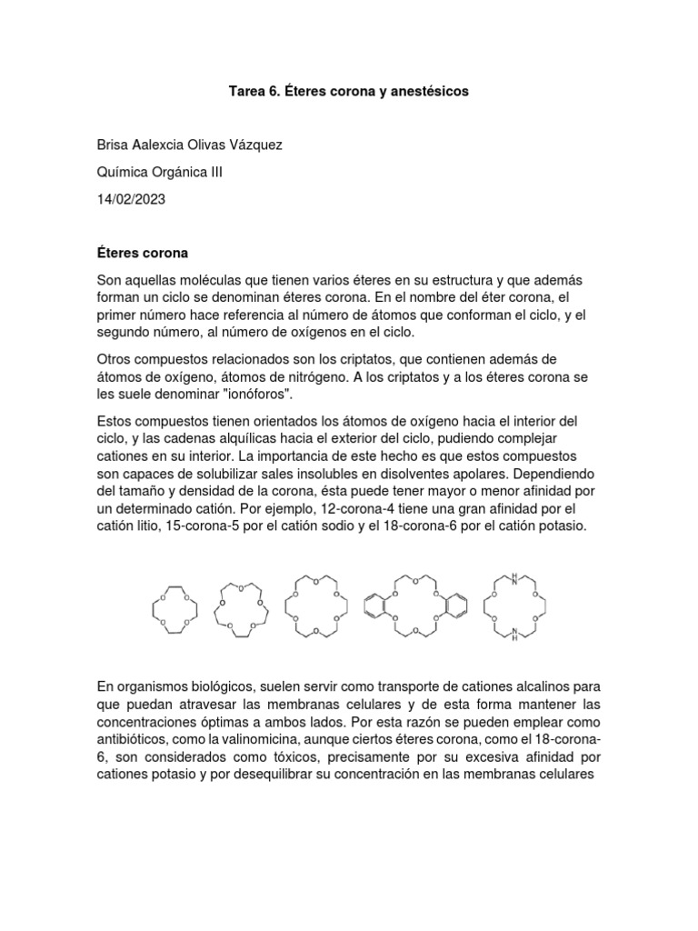 Éteres corona y anestésicos locales | PDF | Éter | Química