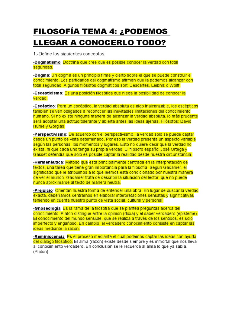 Filosofía Tema 4 | PDF | Conocimiento | Verdad
