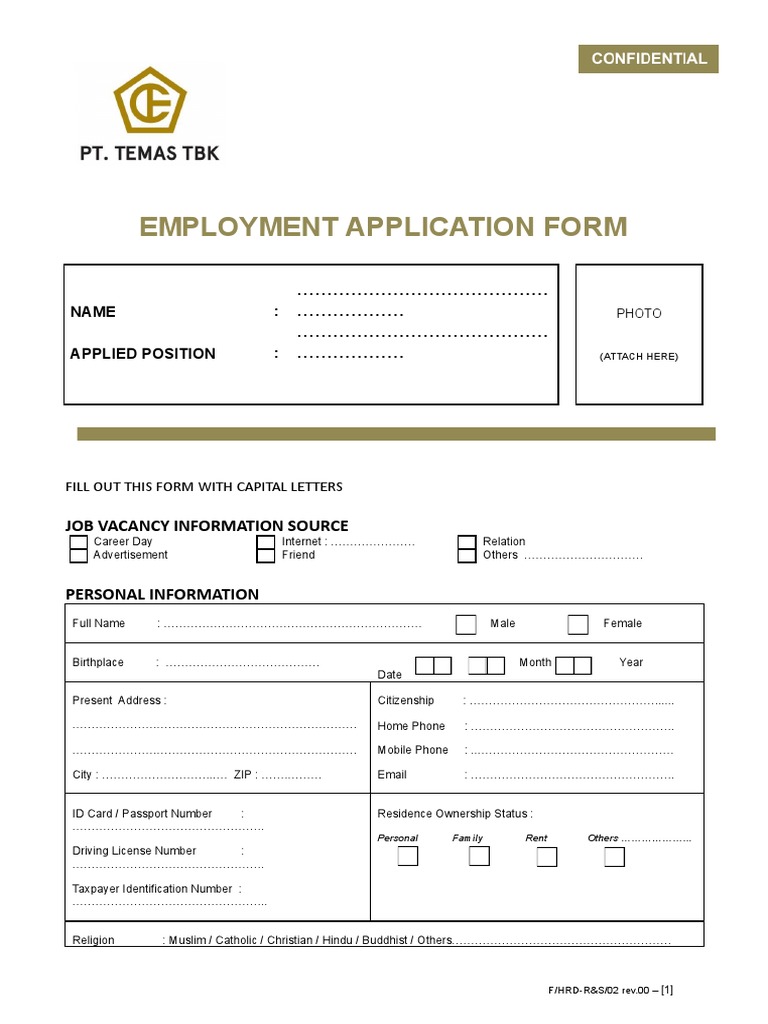 Employment Application Form PDF | PDF
