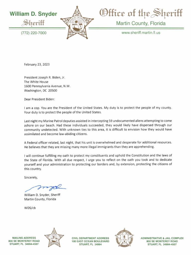 Sheriff Snyder's Letter To President Biden | PDF