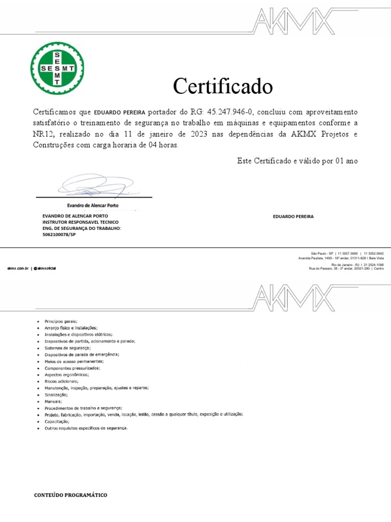 Certificado NR-12 | PDF