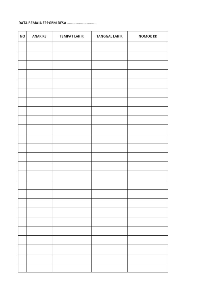 Form Data Remaja Eppgbm | PDF