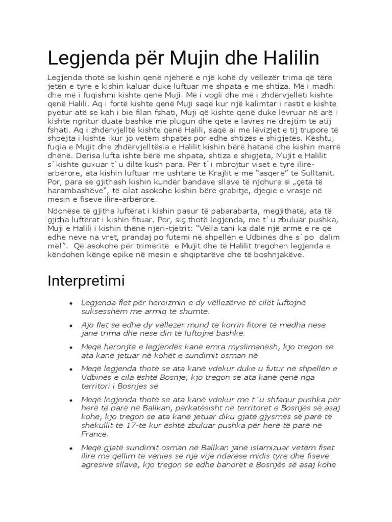 Legjenda Për Mujin Dhe Halilin | PDF