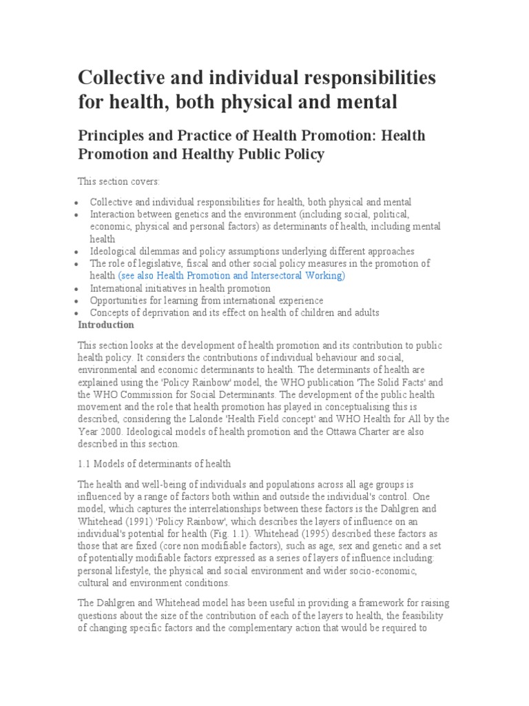 Collective and Individual Responsibilities For Health | PDF | Poverty ...