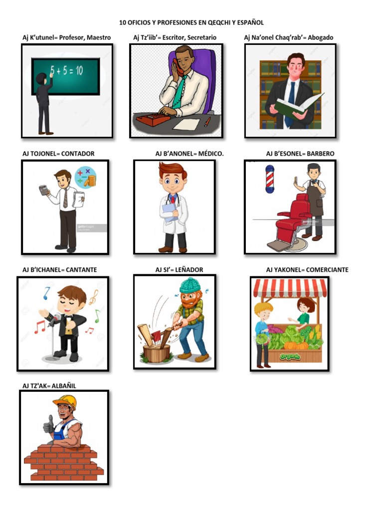 10 Oficios y Profesiones en Qeqchi y Español | PDF