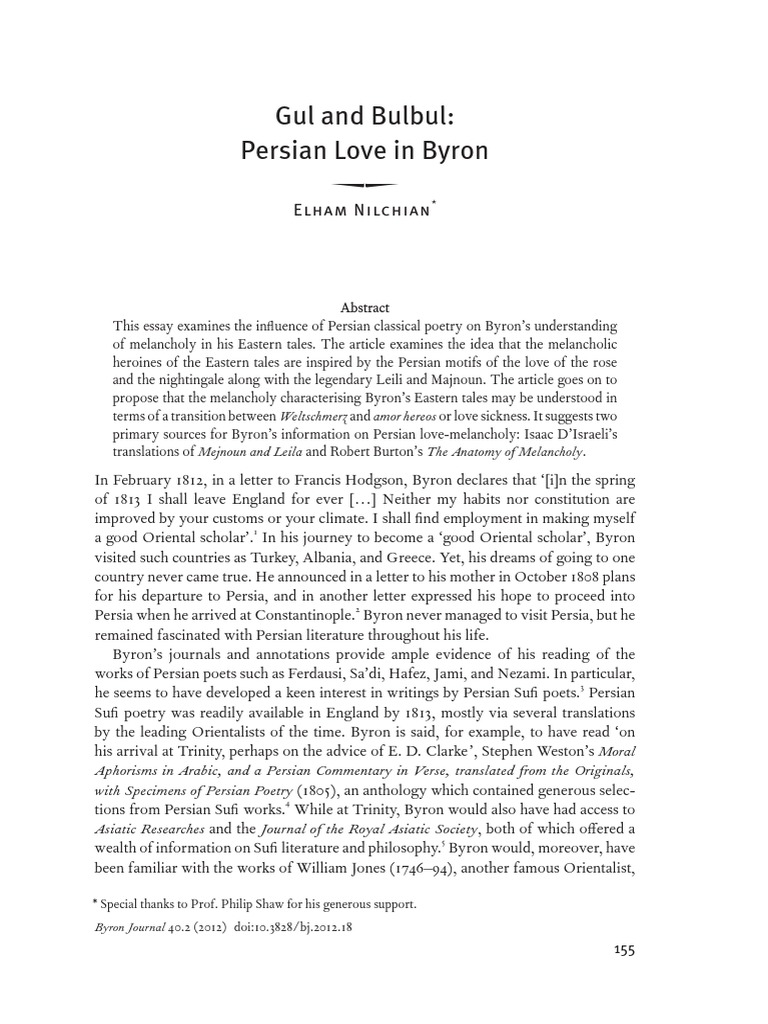 Nilchian - Persian Love in Byron | PDF | Lord Byron | Love