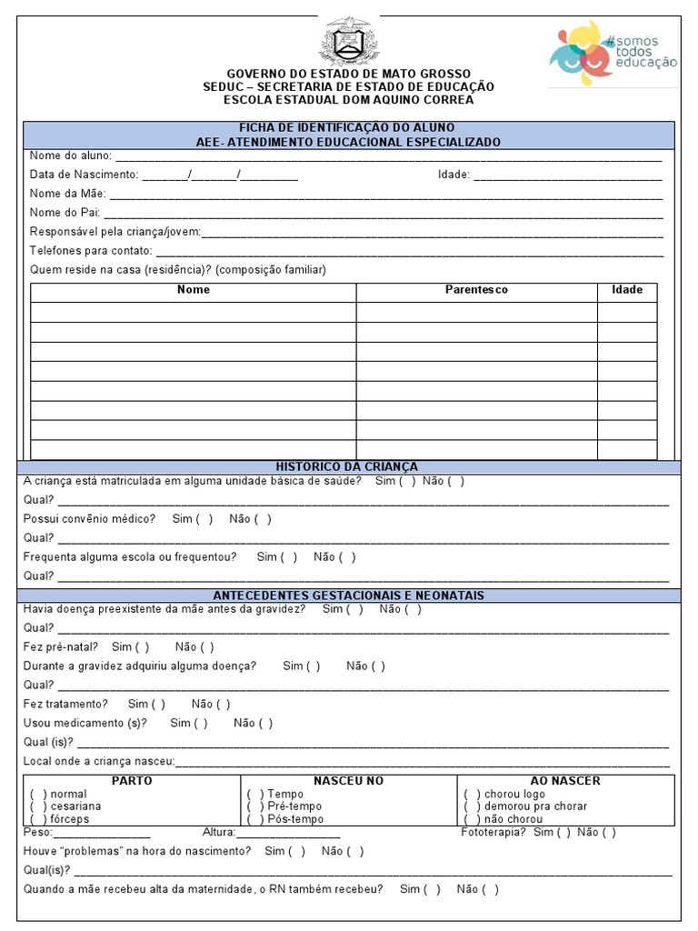 2º Triagem AEE para Os Pais (Anamnese) | PDF | Especialidades médicas | Medicina Clínica