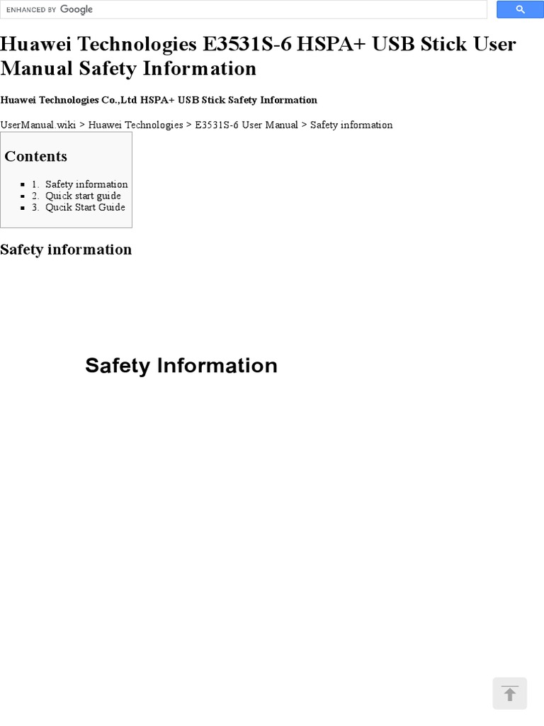 Huawei Technologies E3531S-6 HSPA+ USB Stick User Manual Safety Information | PDF | Radio ...