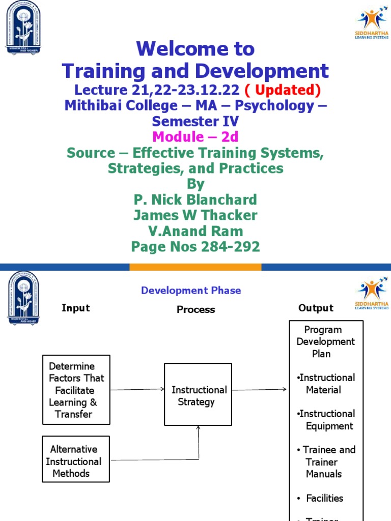 Welcome To Training and Development: Lecture 21,22-23.12.22 Mithibai ...