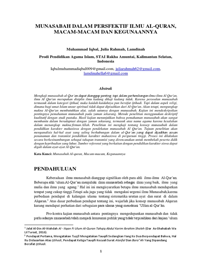 Munasabah Dalam Persfektif Ilmu Al-Quran | PDF