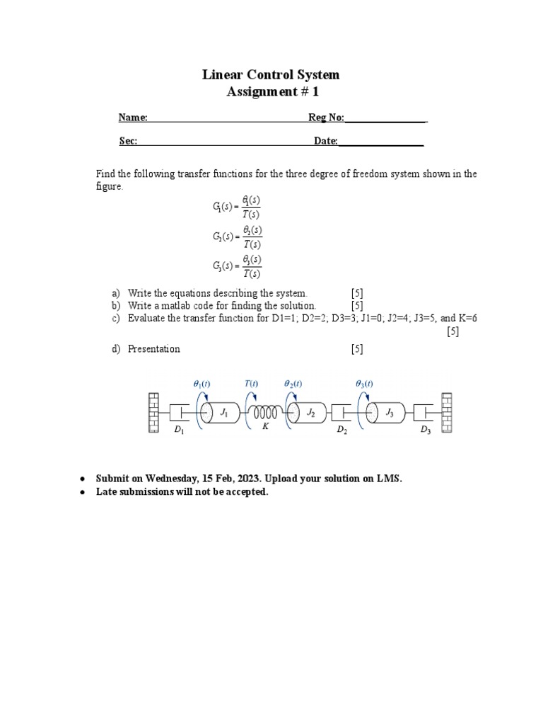 Determining Transfer Functions for a Three Degree of Freedom Linear Control System | PDF