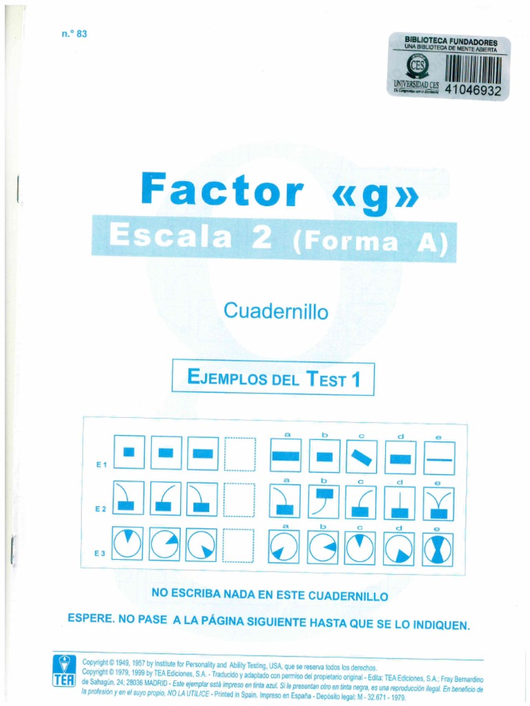 Cuadernillo Factor G - Escala 2 | PDF