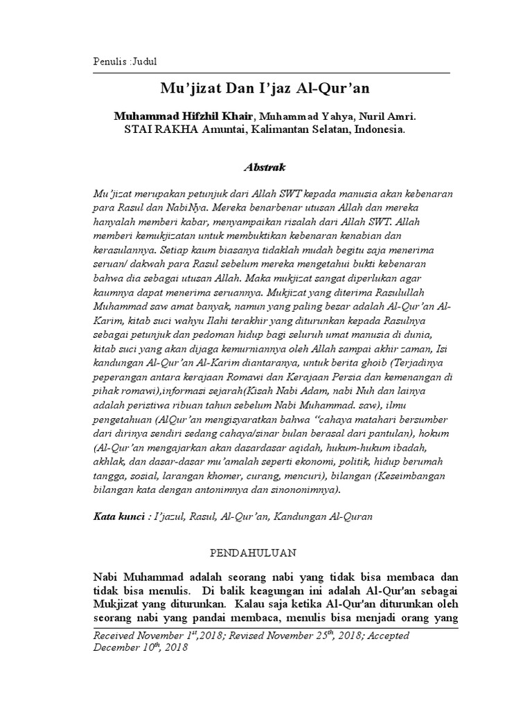 Mu'jizat Dan I'jaz Al-Qur'an | PDF