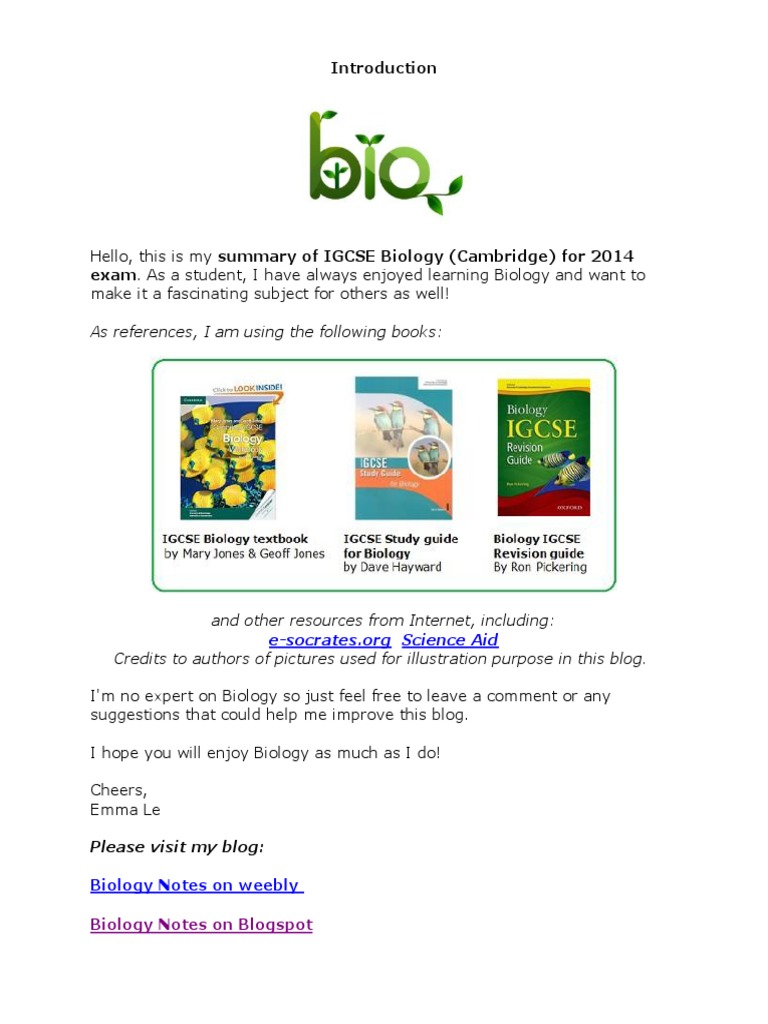 Biology Notes IGCSE Cambridge 2014 | PDF | Osmosis | Photosynthesis