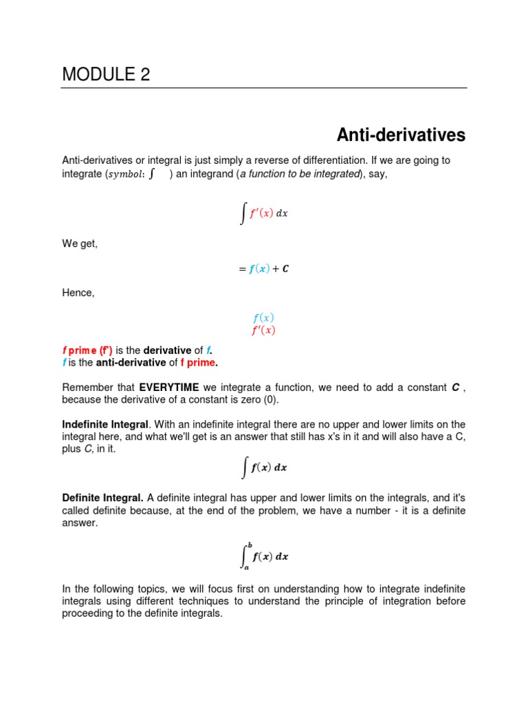 INTEGRAL CALCULUS Module 2revised | PDF | Integral | Derivative