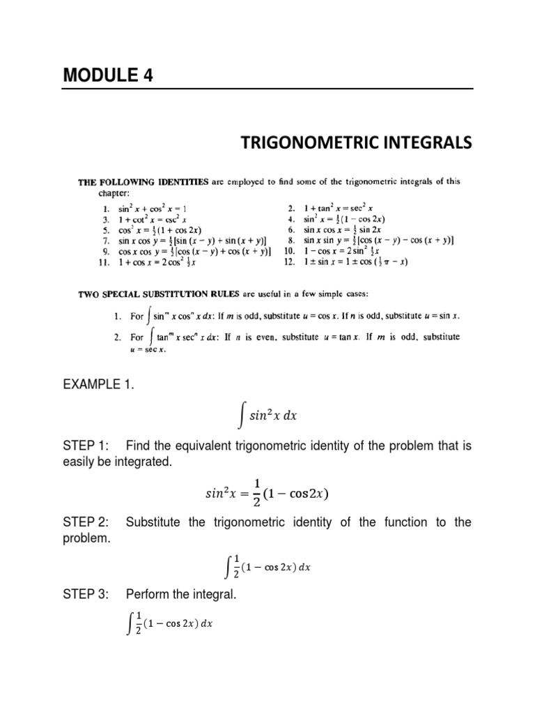 INTEGRAL CALCULUS Module 4 | PDF | Trigonometric Functions | Function ...
