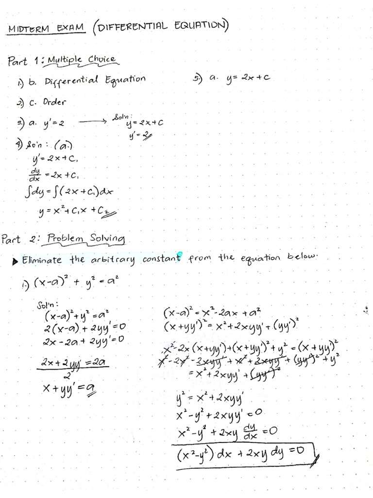 Differential Equation Midterm Exam Answers 2021 | PDF