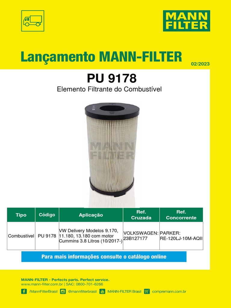 Filtro de Combustível PU 9178 para VW | PDF
