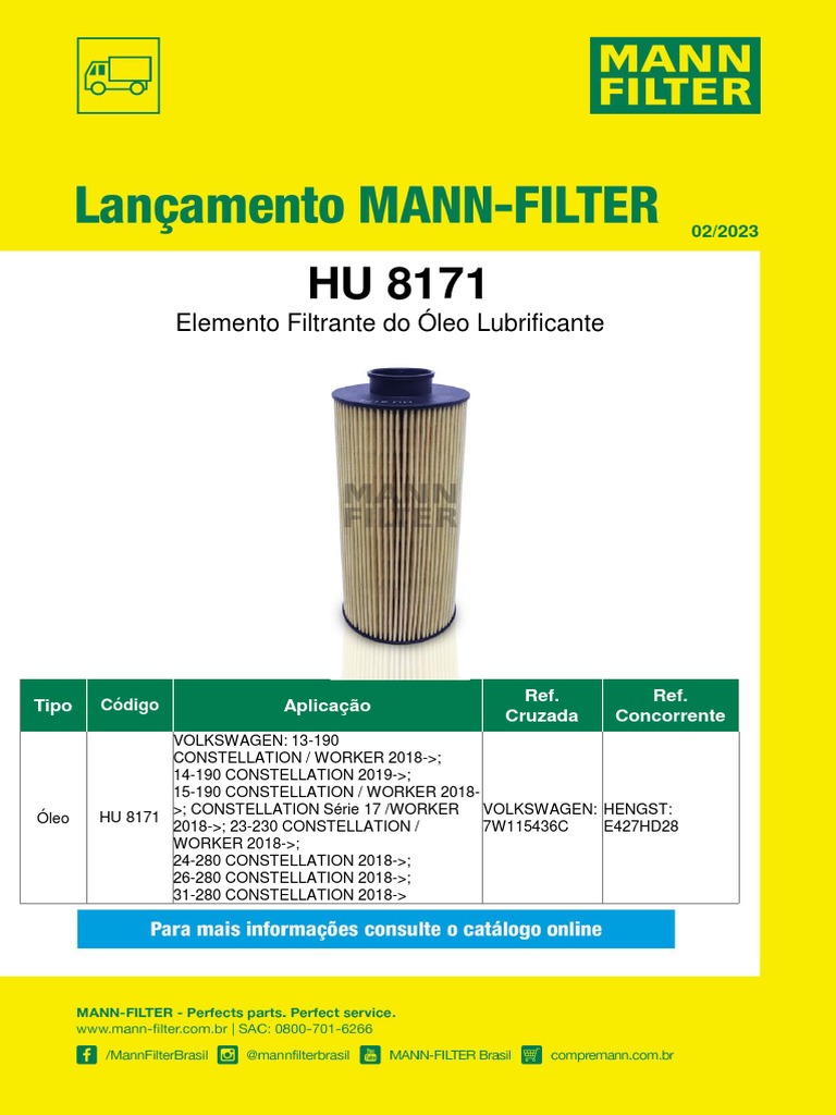 Analysis of Oil Filter Element HU 8171 for Various Volkswagen Models | PDF