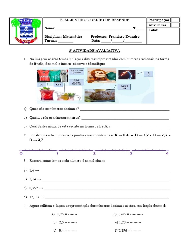 6 Ava - 7 Ano Racionais | PDF | Objetos matemáticos | Divisão (Matemática)