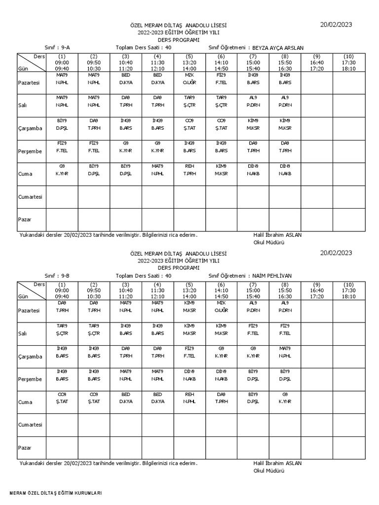 Sinif Programi-20022023 - 230219 - 163902 | PDF