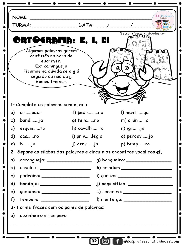 Atividades de Ortografia: Uso de E, I, EI | PDF | Fonética